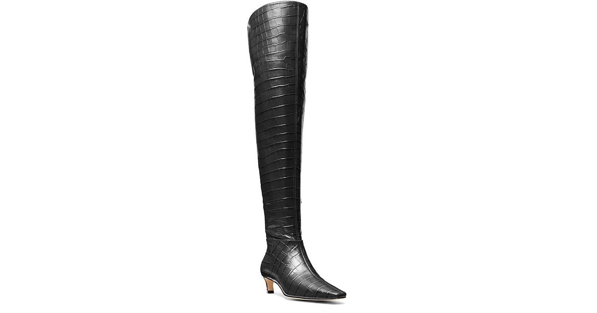 Michael Kors Cosmo Crocodile Embossed Leather Boot in Black | Lyst