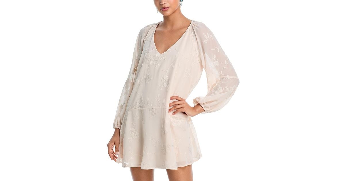 Aqua X Ava Phillippe Embroidered Floral Chiffon Mini Dress in White | Lyst