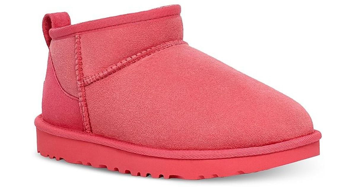 UGG Classic Ultra Mini Shearling Booties in Pink | Lyst