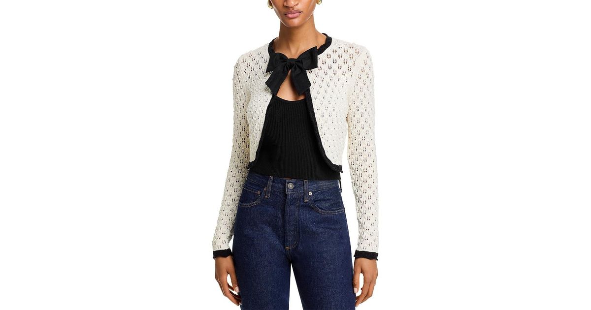 Alice + Olivia Dannie Bow Trim Crochet Shrug in Blue | Lyst UK