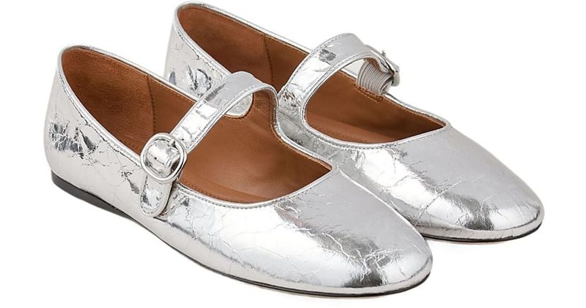 Sandro Shiny Leather Ballet Flats in Brown | Lyst