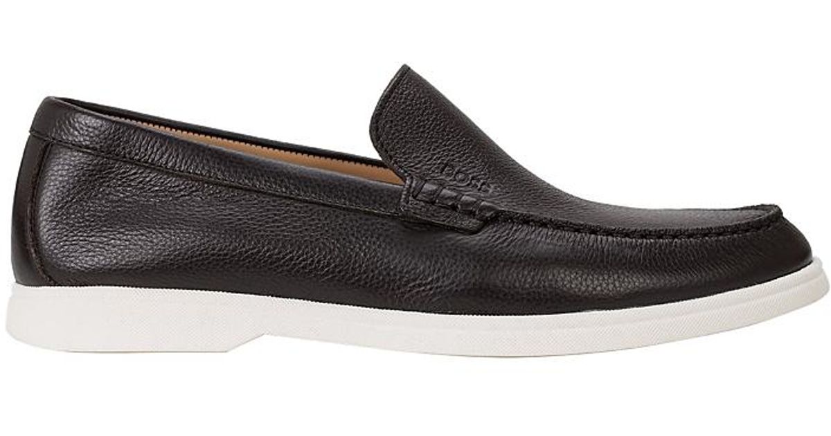 BOSS Sienne Moc Toe Loafers in Black for Men | Lyst
