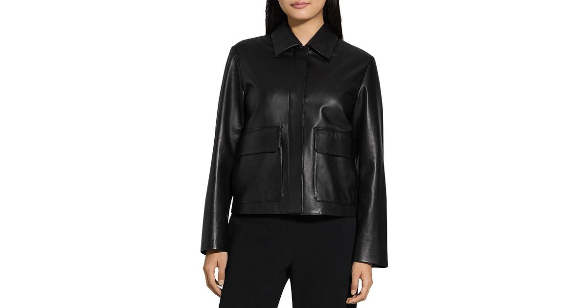Theory Leather Boxy Jacket in Black | Lyst