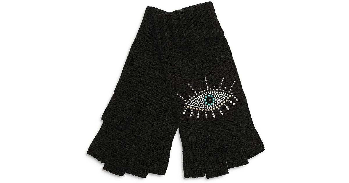 Kurt Geiger Evil Eye Fingerless Gloves in Black | Lyst