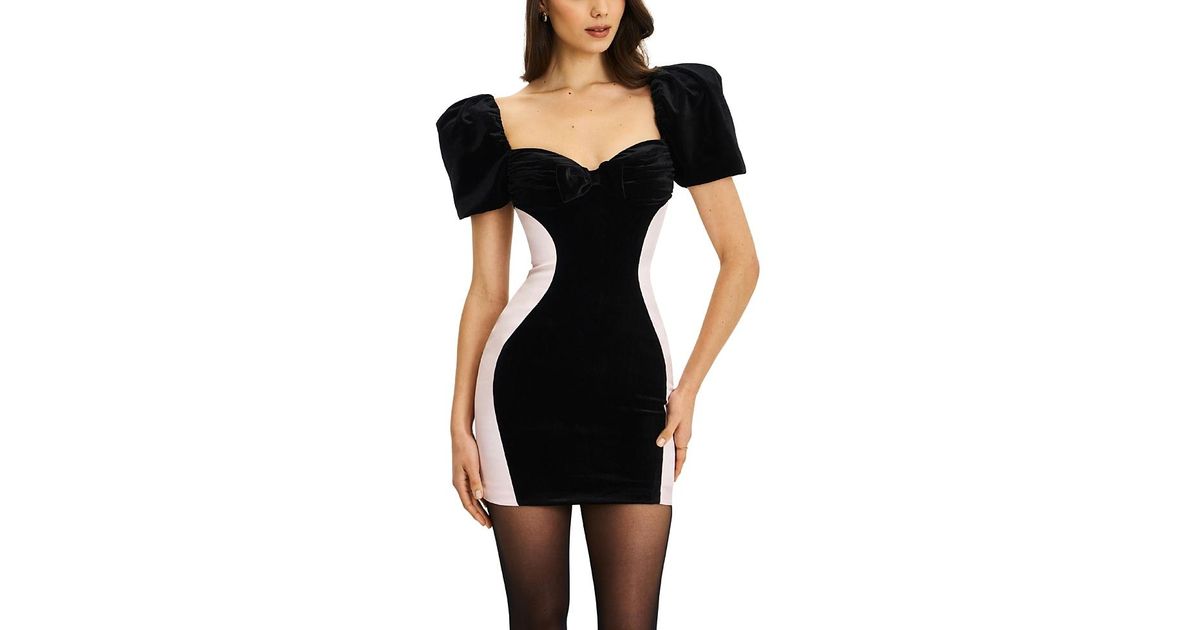 Miss Circle Nova Contoured Sweetheart Puff Sleeve Mini Dress in Black ...