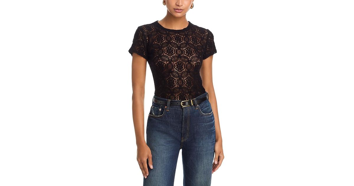 FRAME The Lace Tee in Black | Lyst