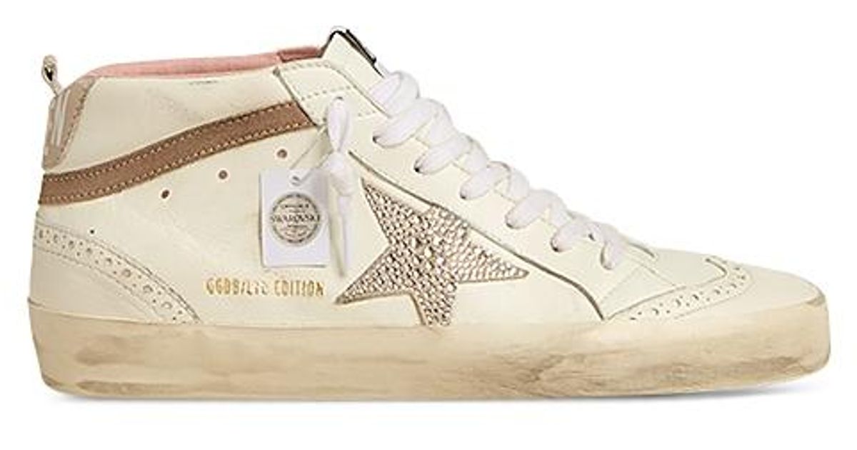 Golden Goose Studded Star Mid Top Sneakers in Natural | Lyst UK