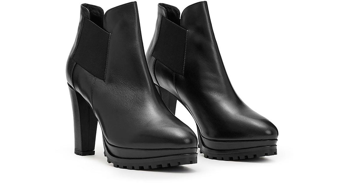 AllSaints Sarris Almond Toe Stretch High Heel Platform Booties in Black ...