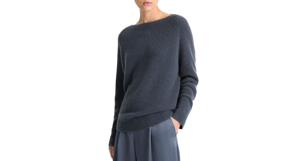 Vince Boucle Boat Neck Sweater in Blue | Lyst