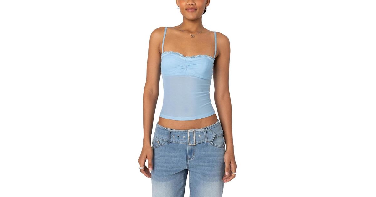 Edikted Elina Sheer Mesh Bra Top in Blue | Lyst