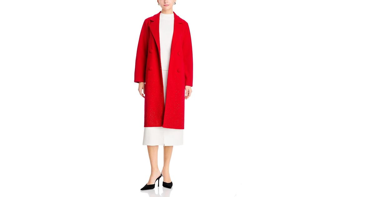 Tahari Embellished Double Breasted Coat in Red | Lyst UK