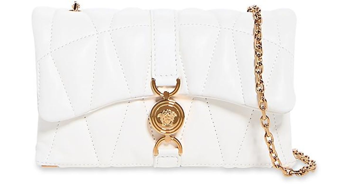 Versace Mini Quilted Kleio Leather Crossbody Bag in White | Lyst
