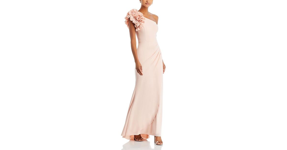 Aqua One Shoulder Ruffle Crepe Gown in Pink | Lyst