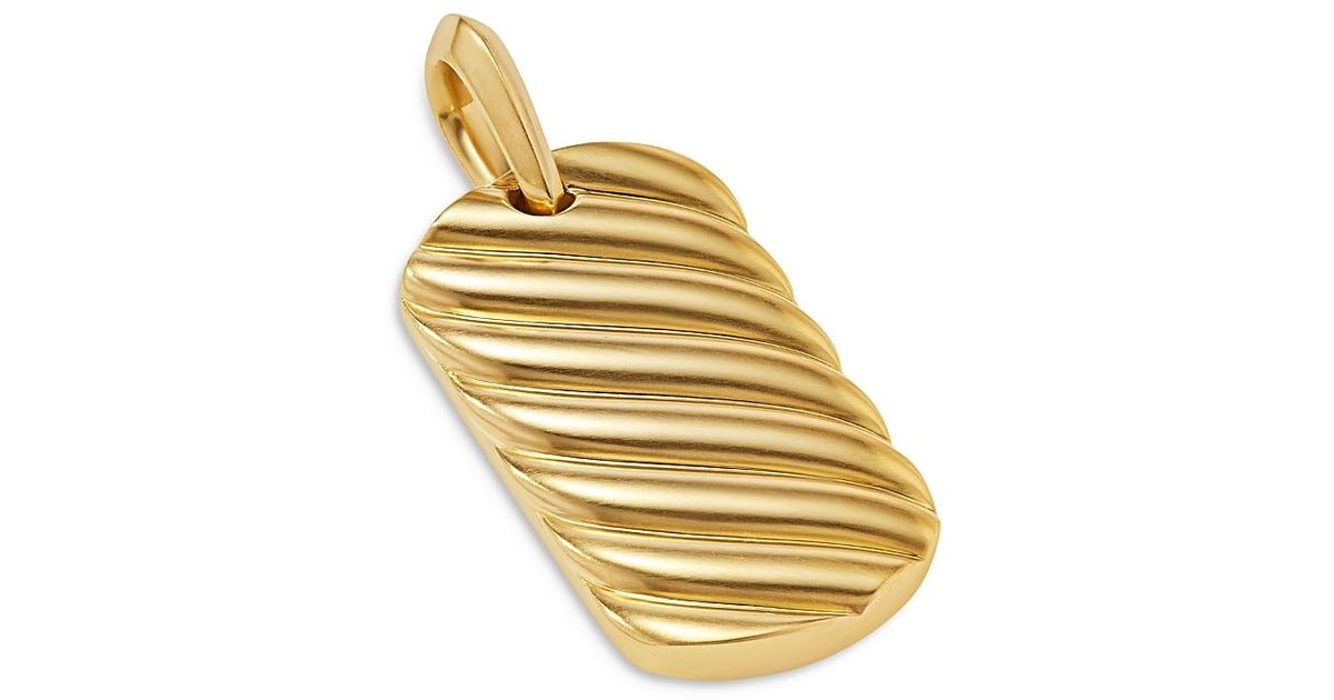 David Yurman 18K Sculptured Cable Dog Tag Pendant in Metallic for Men ...