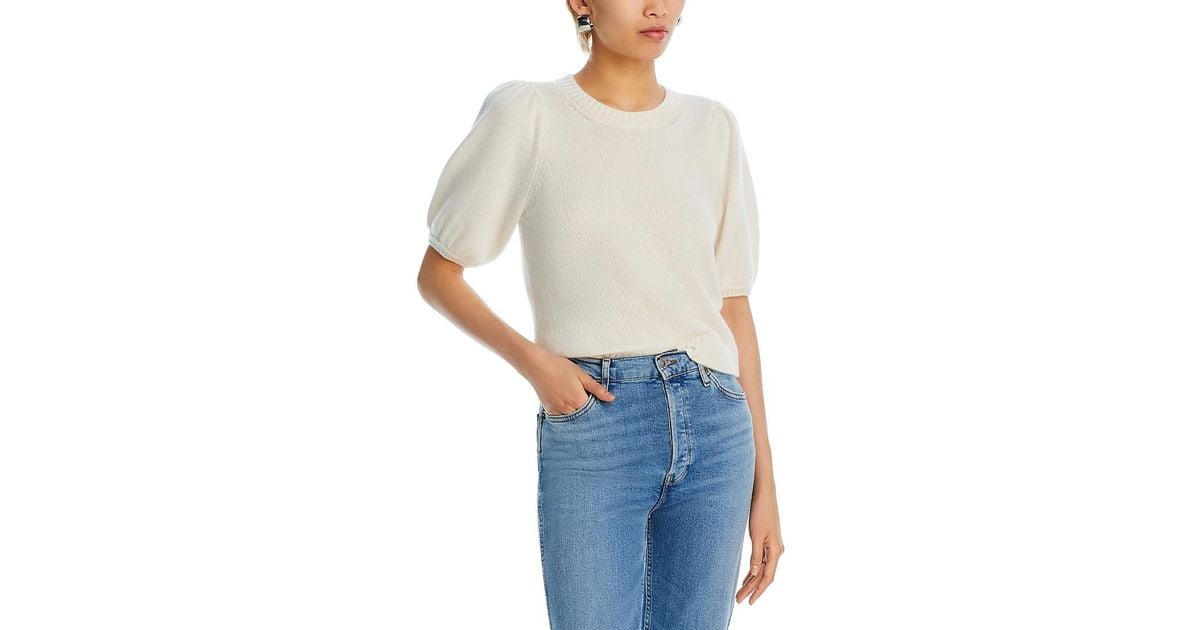 PAIGE Lucerne Cashmere Puff Sleeve Top in Blue | Lyst UK