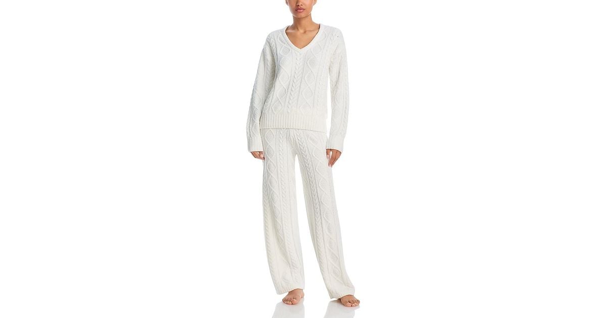 Pj Salvage Chenille Cable Knit Sweater & Pants Pajama Set in White | Lyst