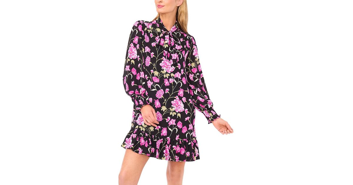 Cece Tie Neck Mini Dress in Purple | Lyst UK