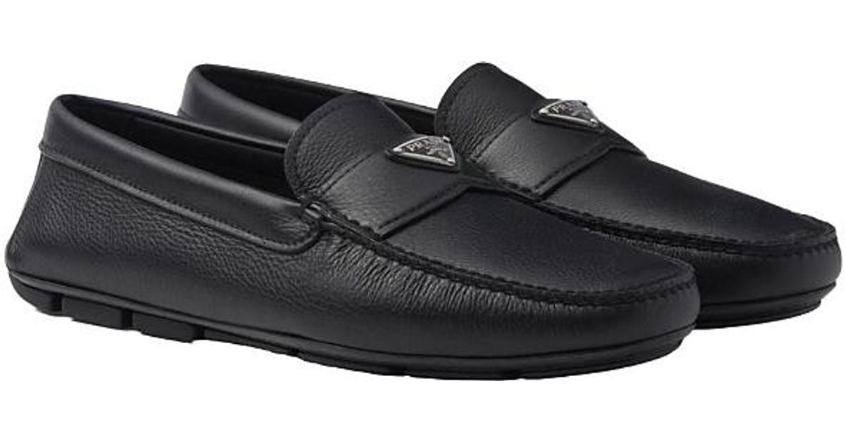Prada Leather Driving Loafer Shoes in Black for Men | Lyst