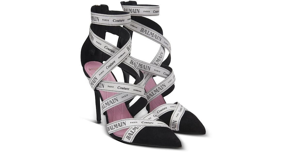 Balmain Couture Suede Heels With Ribbon Motif in Black | Lyst
