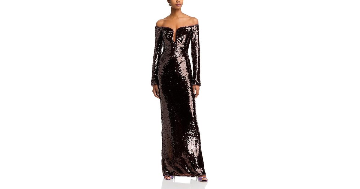 Self-Portrait Sequin Off The Shoulder Gown in Black | Lyst