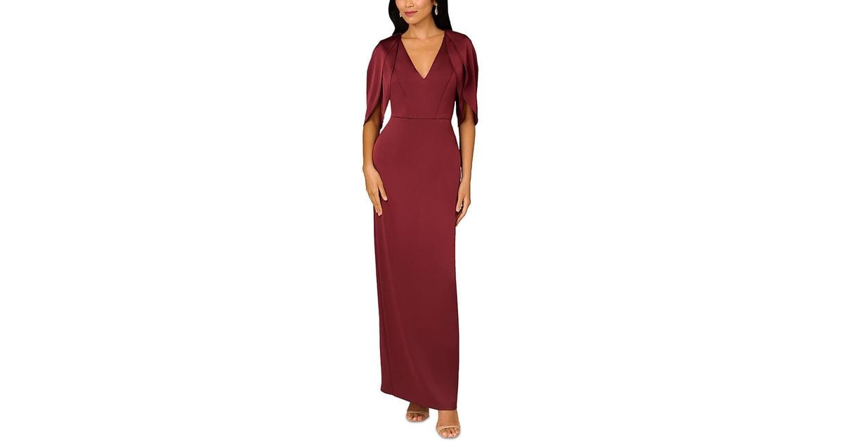 Aidan Mattox Liv Foster Satin Tulip Sleeve Gown in Red | Lyst