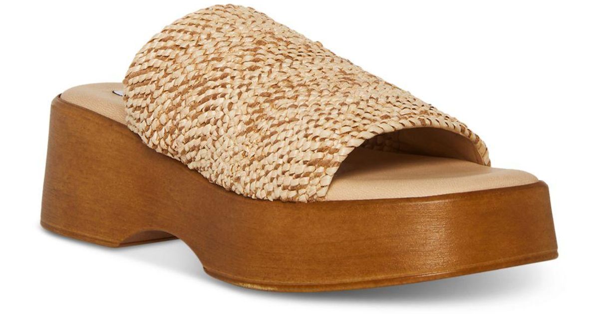 Steve Madden Slinky30 Raffia Platform Slide Sandals in Brown | Lyst