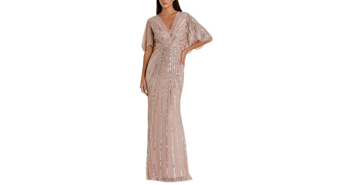 Mac Duggal Sequined V Neck Cape Sleeve Column Gown | Lyst