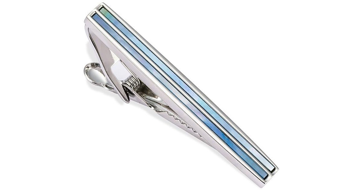 Link Up Mother Of Pearl Strip Short Tie Bar in Blue for Men | Lyst