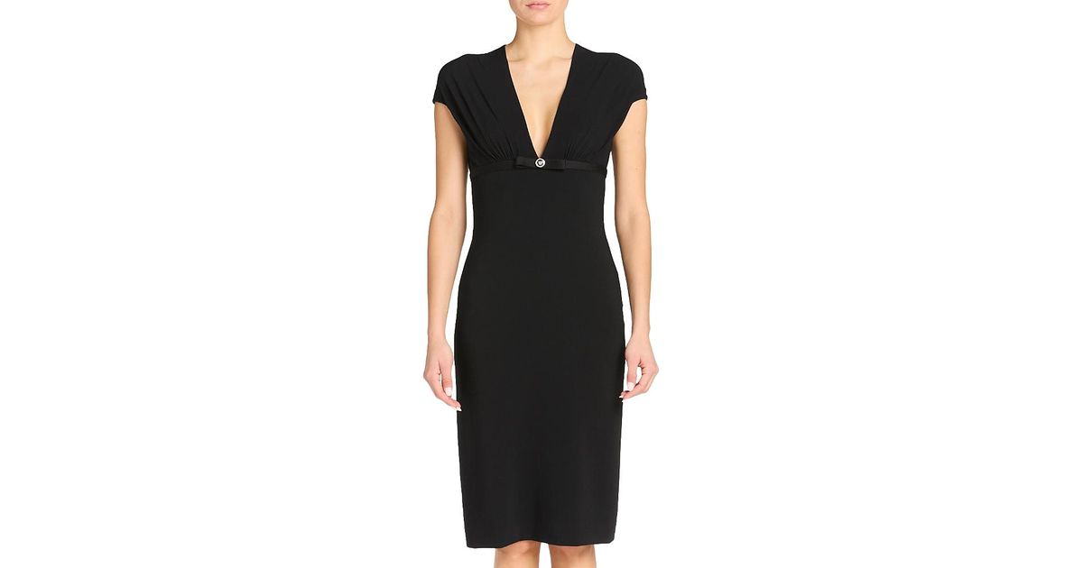 Versace Plunging Neck Dress in Black | Lyst UK