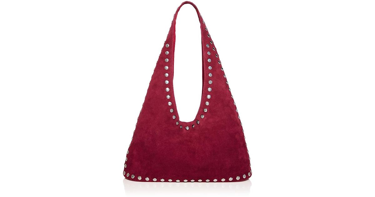 Aqua Studded Suede Hobo Bag in Red | Lyst