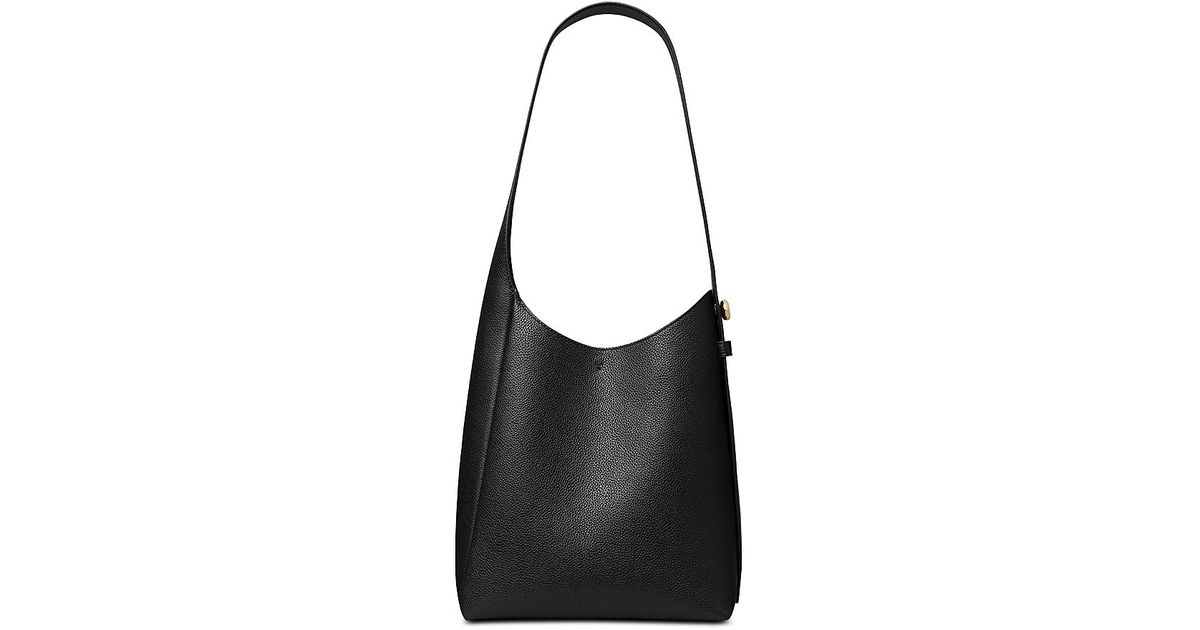 Tory Burch Romy Small Leather Hobo Bag in Black | Lyst