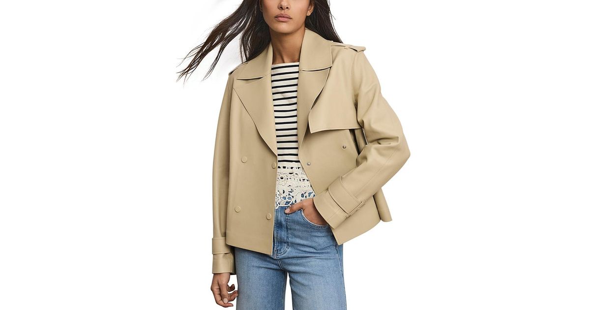 Veronica Beard Heathcliff Cropped Leather Trench Jacket in Natural | Lyst
