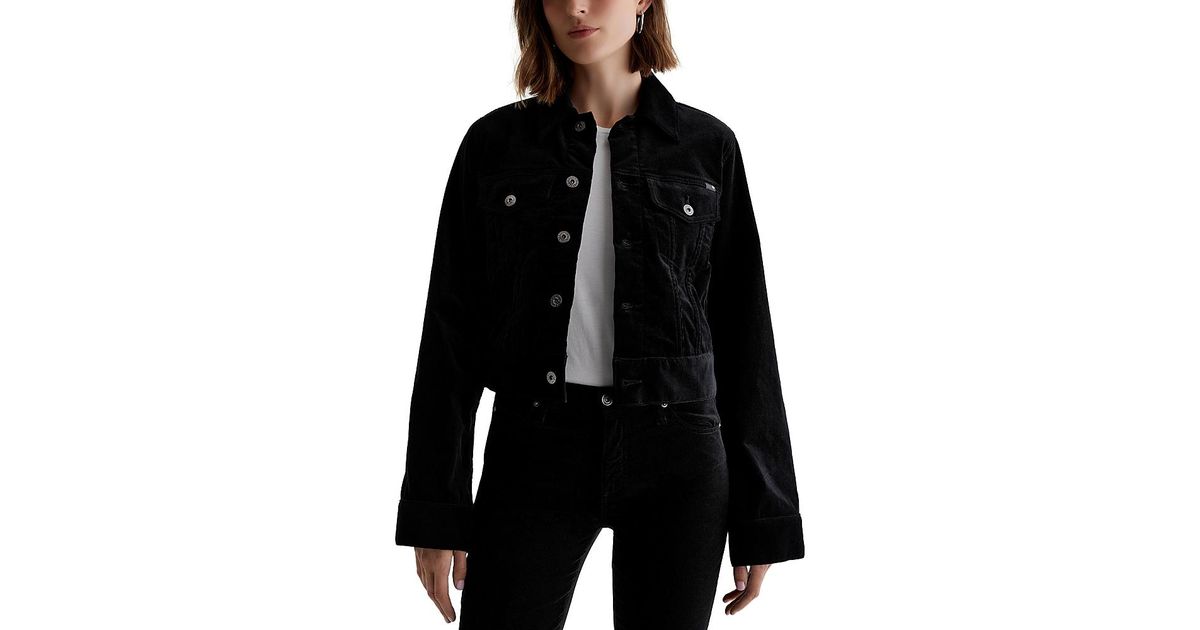 AG Jeans Isa Cropped Denim Trucker Jacket in Black | Lyst