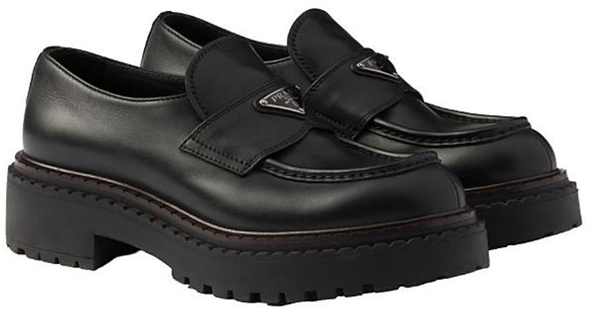 Prada Double Chocolate Leather Loafers in Black for Men | Lyst
