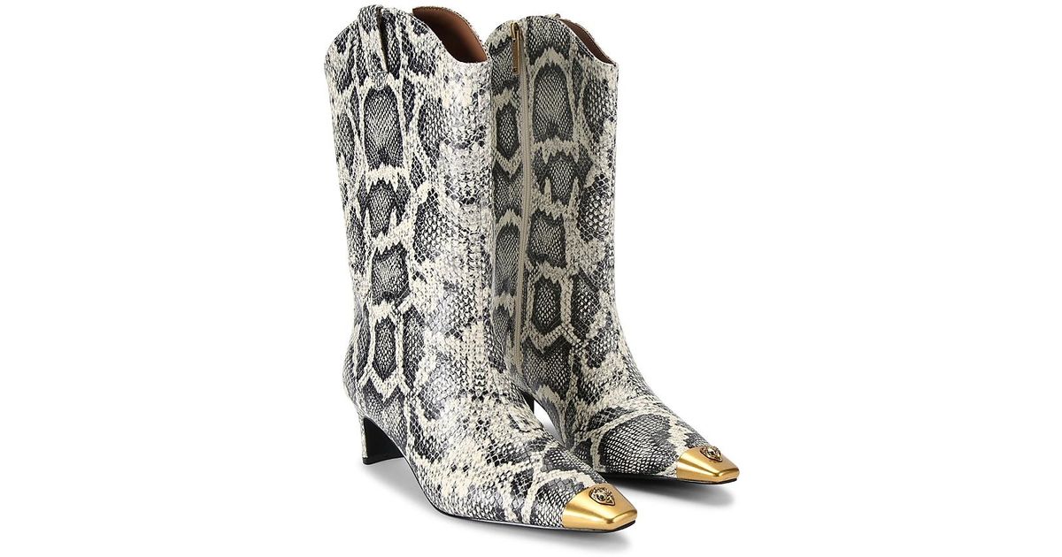 Kurt Geiger Regent Snip Toe High Heel Snake Embossed Boots in Gray | Lyst
