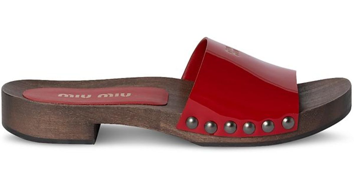 Miu Miu Clog Slide Sandals in Red | Lyst
