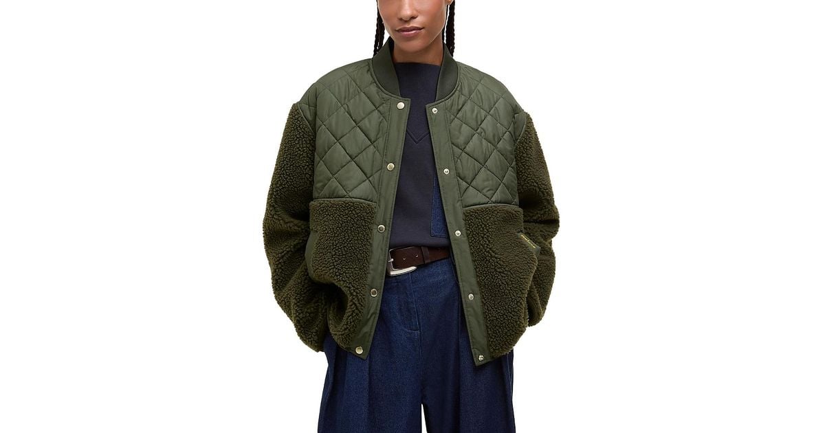 Barbour Wetherby Quilted Teddy Fleece Jacket in Green | Lyst