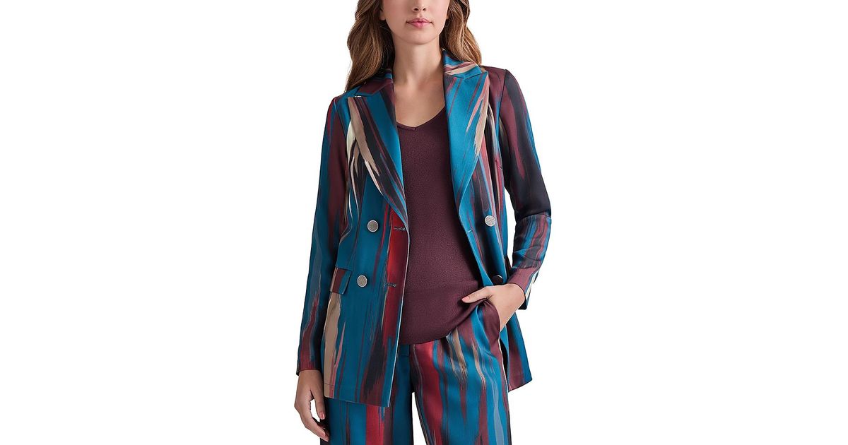 Misook Double Breasted Brushstroke Blazer in Blue | Lyst
