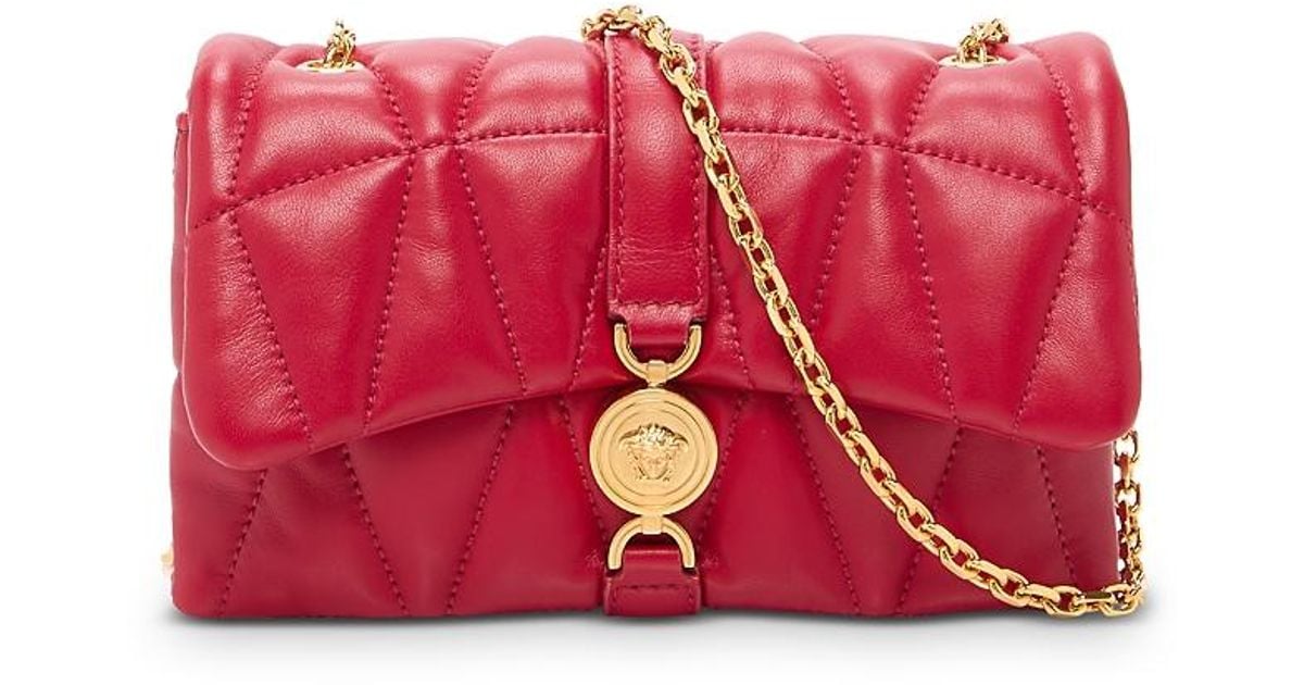 Versace Mini Quilted Kleio Leather Crossbody Bag in Red | Lyst UK