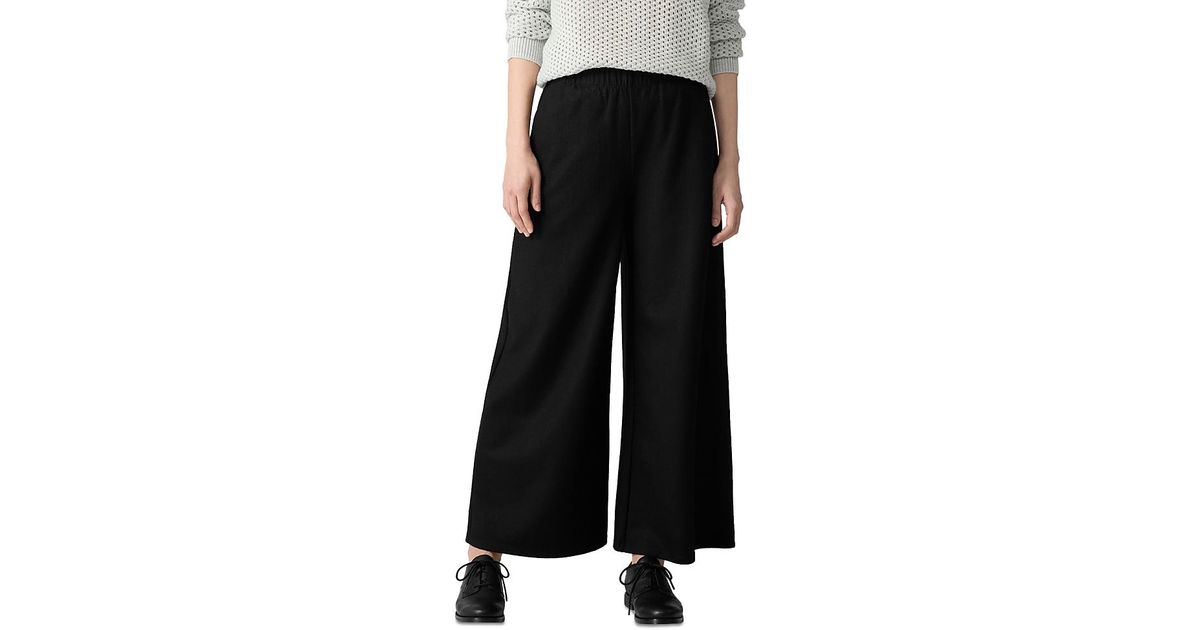 Eileen Fisher Wool Wide Leg Ankle Pants in Black | Lyst UK