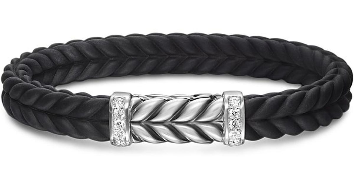 David Yurman Sterling Chevron Diamond Wide Woven Rubber Bracelet in ...
