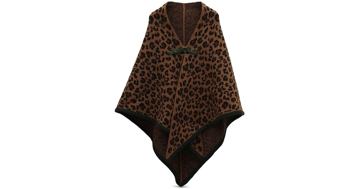 Kurt Geiger Leopard Print Knit Ruana Scarf in Brown | Lyst UK