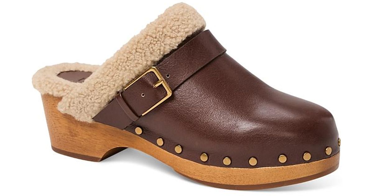 PAIGE Helena Studded Buckled Mules in Brown | Lyst