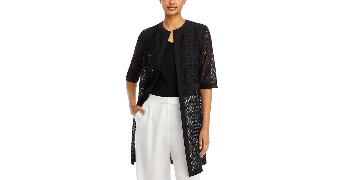 Misook Lace Long Jacket in Black | Lyst UK