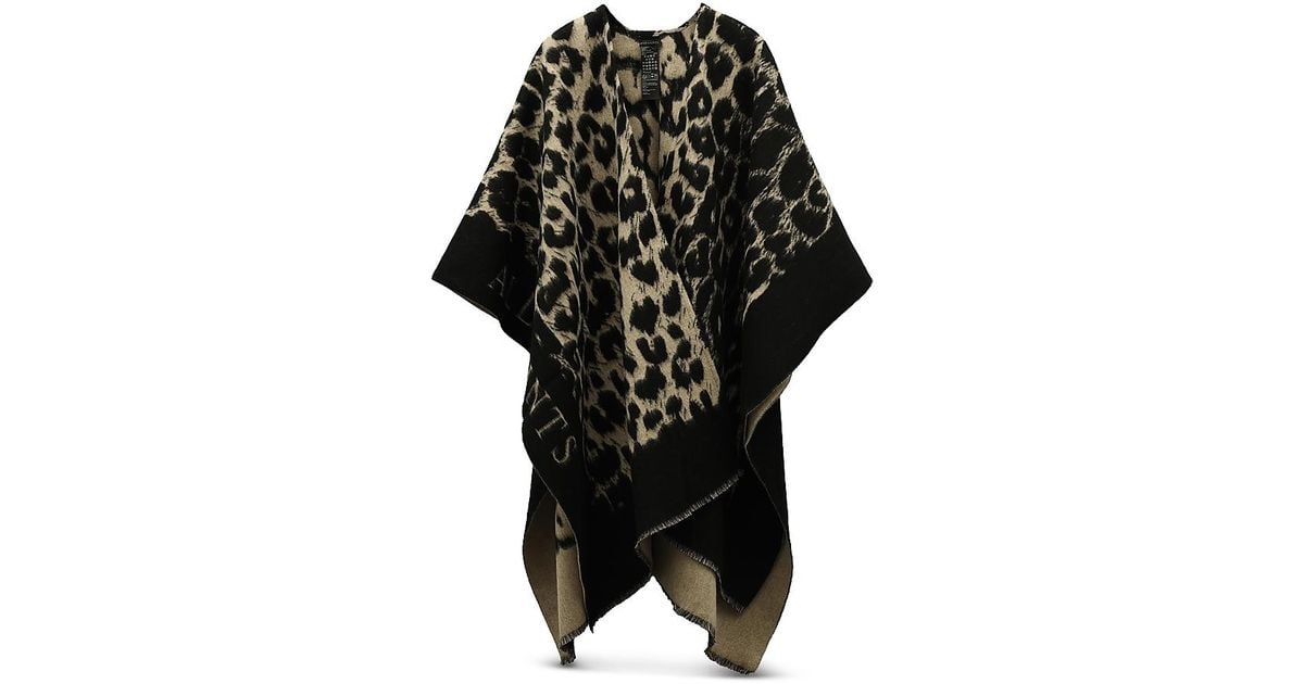 AllSaints Leppo Logo Border Woven Wool Ruana in Black | Lyst