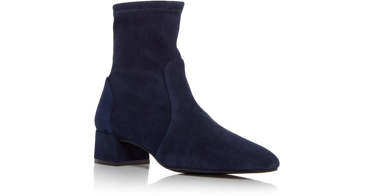 Stuart Weitzman Maeve Block Heel Booties in Blue | Lyst
