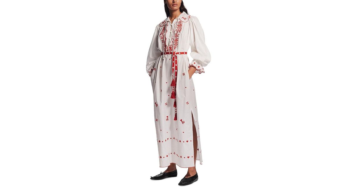 ALÉMAIS Heart Embroidered Midi Dress in White | Lyst