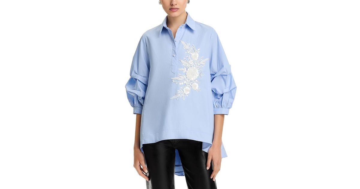 Nancy Yang Beaded Puffed Sleeve Top in Blue | Lyst