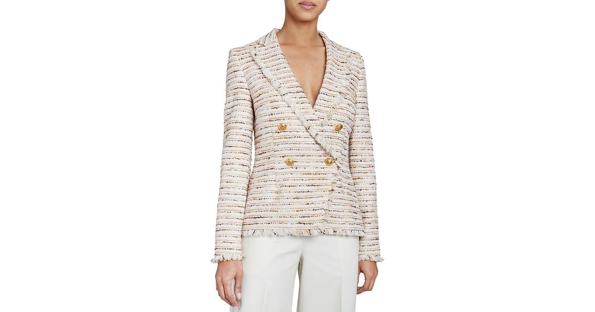 Santorelli Double Breasted Four Button Tweed Jacket in White | Lyst