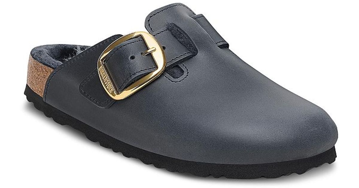 Birkenstock Boston Big Buckle Shearling Oiled Leather Clogs in Blue | Lyst